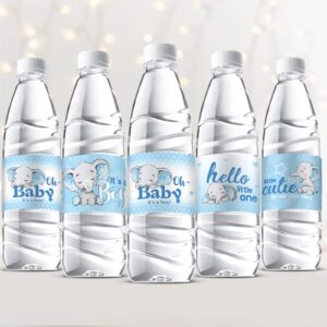 39 elephant baby shower water bottle labels waterproof water bottle wrappers water bottle stickers baby shower bottle wraps decorations for baby shower birthday party water labels supplies (blue)