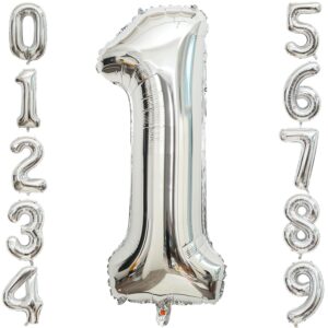 40 inch large silver number 1 letter balloon, alphabet letter mylar foil helium big number balloons for birthday anniversary party graduations festival decorations