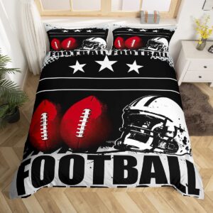 football duvet cover sports bedding set soccer ball black white red comforter cover for boys girls children teens bedroom decor 3d america football bedspread cover full size with 2 pillow case