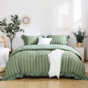 mildly ruffle duvet cover king - boho chic ruffled seersucker bedding sets 3 pieces 100% brushed microfiber lightweight comforter cover 3pcs (no comforter)