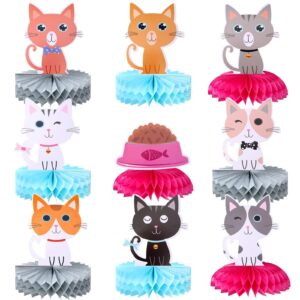 chinco 9 pcs cat party centerpieces for tables cat birthday party decorations honeycomb cat party supplies cat party favor table decoration cat table topper for bridal shower wedding birthday party