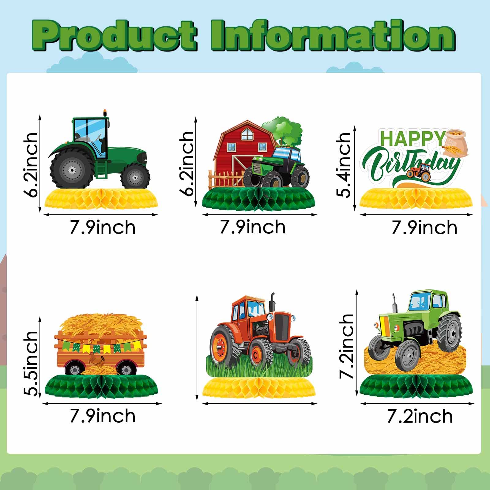 Zonon 6 Pieces Tractor Party Decorations Tractor Honeycomb Table Centerpiece Tractor Birthday Party Supplies Table Toppers for Baby Shower Party Supplies Farmhouse Truck Decor, 6 Designs