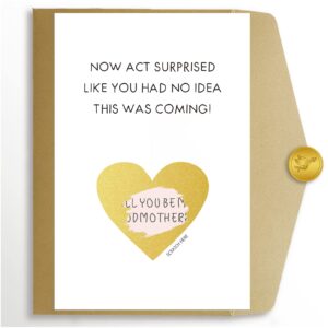 funny godmother proposal scratch off card, scratch off will you be my godmother card, now act surprised godmother request