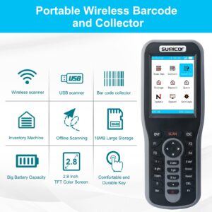 Sumicor Barcode Scanner 1D & 2D QR Code PDF417 Reader, Wireless 2.4 Ghz Handheld Cordless Rechargeable Inventory Barcode Scanner with 2.8'' HD Screen and Keybord for Stocktaking (2D)