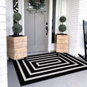 leevan black and white rug 3x5 ft cotton woven striped door mat reversible foldable washable indoor outdoor striped rug farmhouse geometric front porch rug for living room/front door/balcony