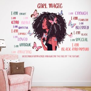 black girl inspirational quote wall decal butterfly sticker motivational saying american wall decor sticker for wall decoration afro woman bedroom playroom decorations (classic style)