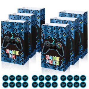 24 pack gamer party favor bags video game party supplies theme candy goodie bag game on party bags with stickers for kids birthday party decorations, 8.66 x 5.12 x 3.15 inches