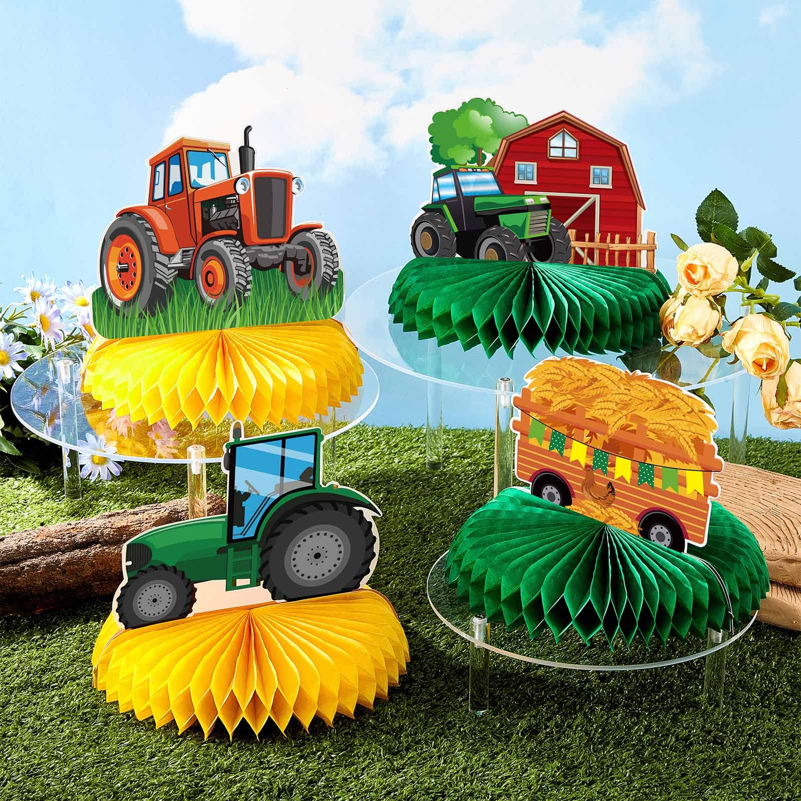 Zonon 6 Pieces Tractor Party Decorations Tractor Honeycomb Table Centerpiece Tractor Birthday Party Supplies Table Toppers for Baby Shower Party Supplies Farmhouse Truck Decor, 6 Designs