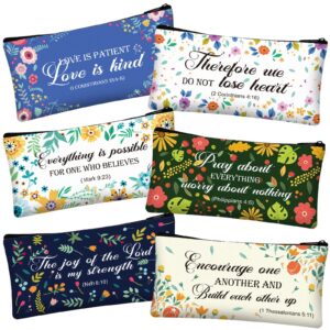 zonon bible verse pencil pouch faith journals for women, rustic floral patterned inspirational quote bible pencil case bible study supplies makeup bags for women, 6 pieces (novel style,7.7 x 4 inch)