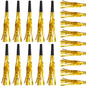 60 pieces glitter metallic fringed noise maker black and gold musical blowouts new year's party favors noise whistle party horns and blowers squawker whistles for birthday graduation decoration supply