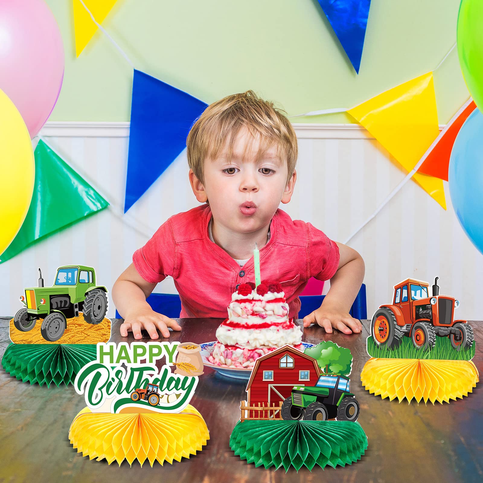 Zonon 6 Pieces Tractor Party Decorations Tractor Honeycomb Table Centerpiece Tractor Birthday Party Supplies Table Toppers for Baby Shower Party Supplies Farmhouse Truck Decor, 6 Designs