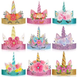 24 pcs unicorn birthday party hats unicorn paper party crown headbands for girls kids, princess dress up unicorn theme decorations favor supplies unicorn party headbands