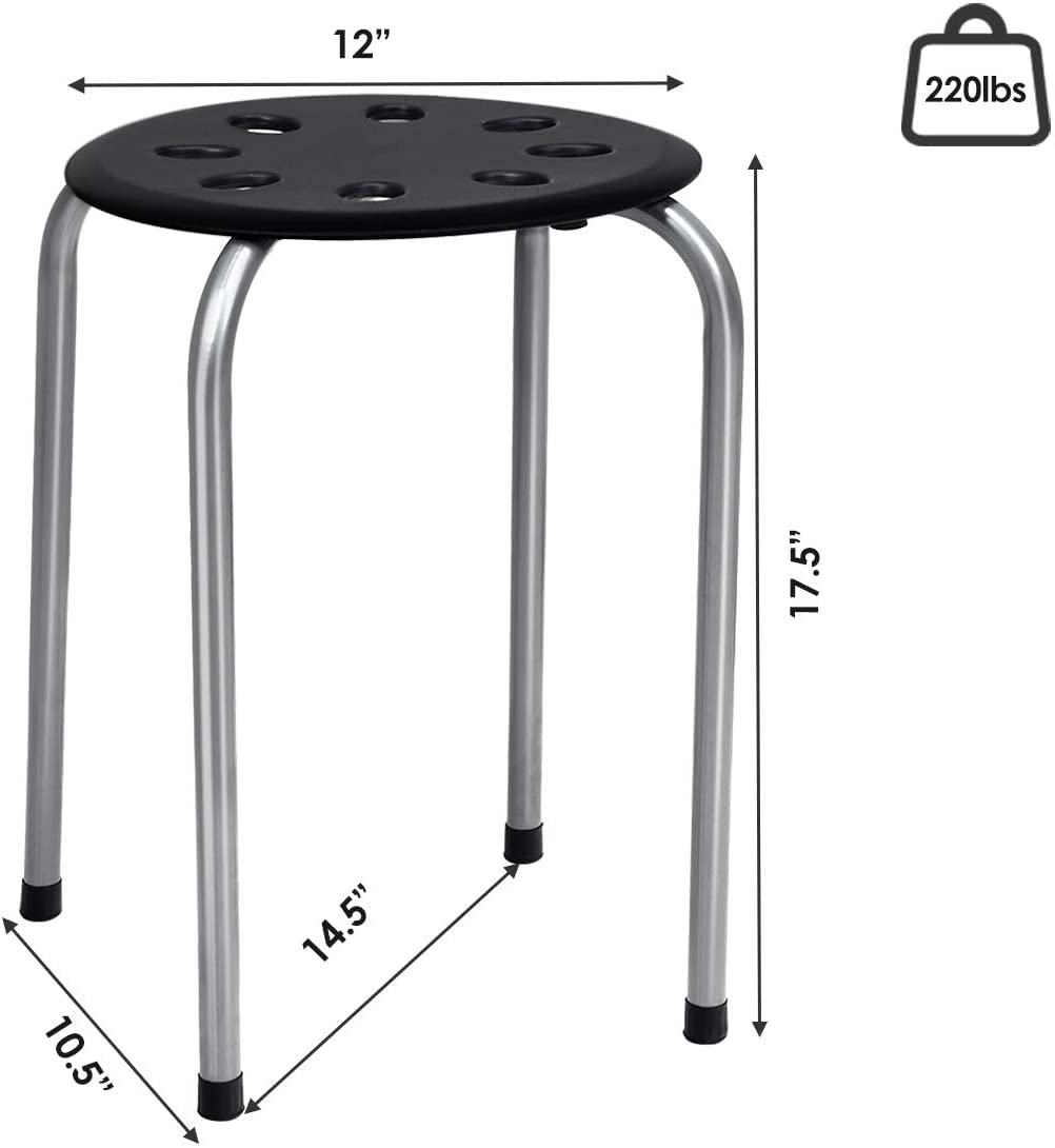 Hysache Plastic Stackable Stools Set of 6, 17.5inch Multipurpose Stool Chairs w/Metal Frame, X-Shape Connection, Non-Slip Feet, Backless Nesting Stool for Garden, Living Room, Home (Gray) HW64245