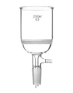 qwork 250ml buchner funnel, borosilicate glass buchner filtering funnel with 24/40 standard taper inner joint, medium frit (g3) lab glassware with vacuum serrated tubulation