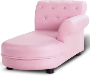 homgx pink kids sofa, princess armrest chair couch with ottoman & embedded crystal, kids pvc leather sofa for toddler girls bedroom