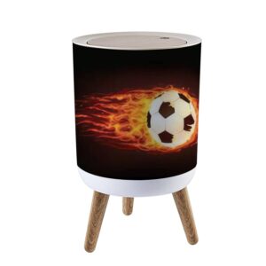 ibpnkfaz89 small trash can with lid soccer ball in fire isolated on black garbage bin wood waste bin press cover round wastebasket for bathroom bedroom office kitchen