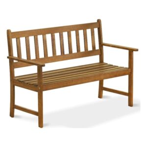 east west furniture bbtb0na belmont wooden patio bench with backrest - acacia wood, 48x22x33 inch, natural oil