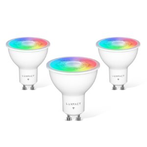 luxfact gu10 smart led bulb - 5w (50w equivalent) rgbcw color changing bulb - compatible with alexa and google assistant – 420lm - multicolor music sync gu10 led bulb 3 pack