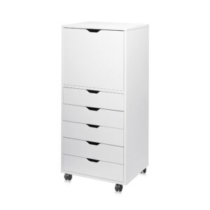 devaise 5-drawer wood dresser with top cabinet storage, mobile chest of drawers, wide storage space for home office, white