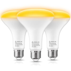 l lohas led yellow bug light bulbs outdoor, 65w equivalent br30 bug flood lights for outside, non-attracting, 11w amber porch lights, e26 base, non-dimmable, ul listed, for patio deck backyard, 3 pack