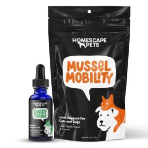 homescape pets bundle - mussel mobility + daily thrive pet supplements for arthritis, hip and joint mobility and help calm aches & improve immunity - for dogs and cats