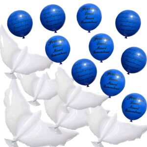 26 pieces blue memorial balloons funeral remembrance balloons and 41.3 inch biodegradable peace dove balloons for release in sky,condolence, funeral, anniversary, memorial services