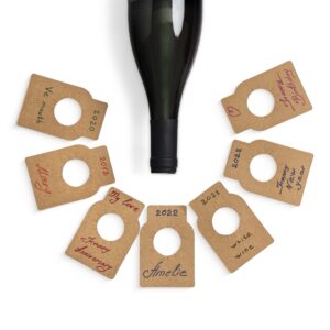 colibrox plain kraft paper wine bottle tags (200 pcs) - durable blank wine bottle neck tags, 2¼ x 3½ inches with 1.1-inch hole - multiuse brown kraft paper tags - disposable wine vintage tags