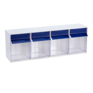 ideal bnz tilt bins, plastic pull out storage bins, stackable organizer, storage containers with drawers (fastener storage, bead storage drawers), 4 bins, white/blue