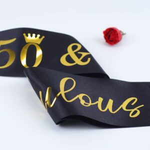 Docooniver 50th Birthday Sash for Women and Men,50&Fabulous Sash Black with Gold Foil Lettering.