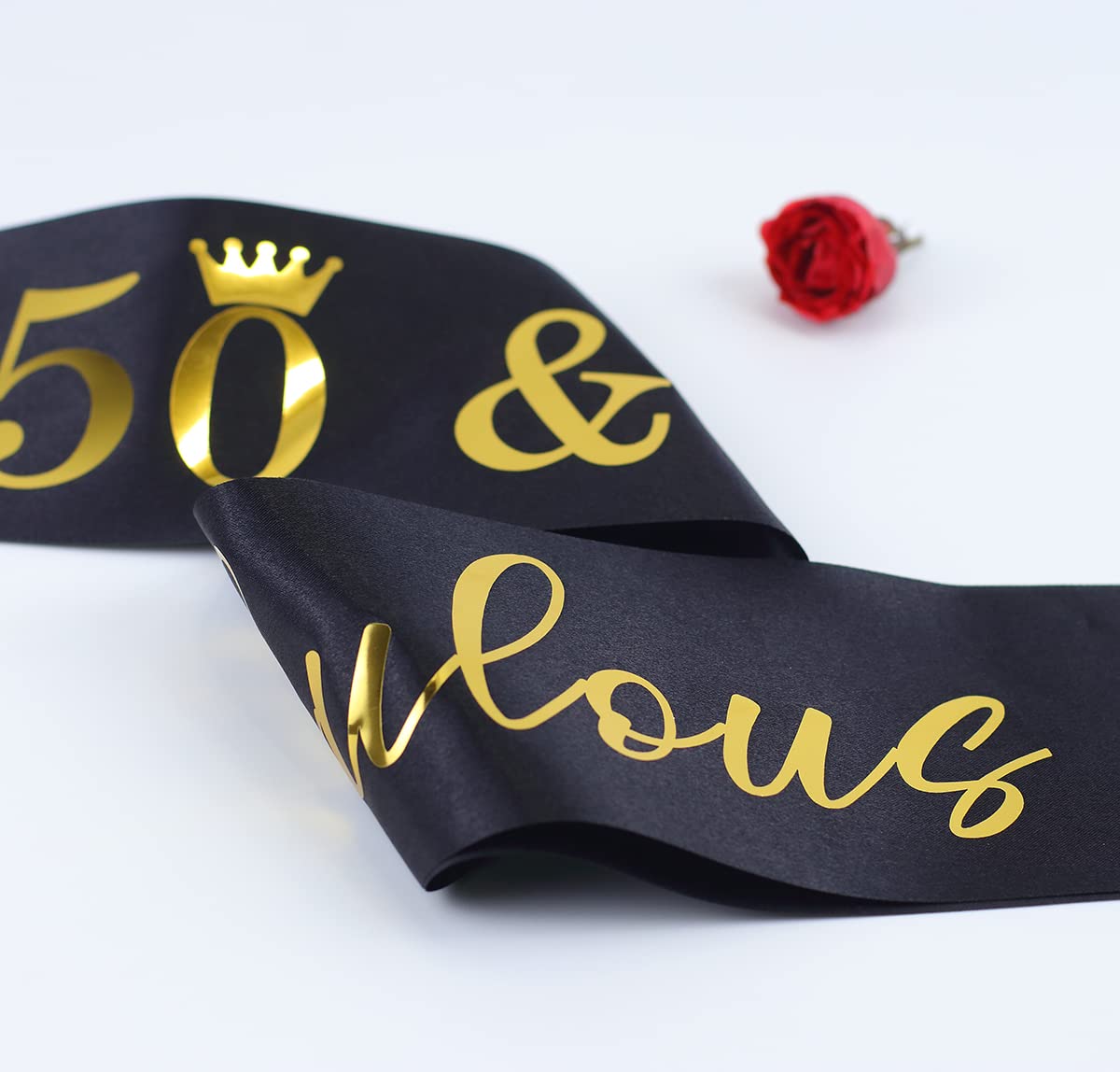 Docooniver 50th Birthday Sash for Women and Men,50&Fabulous Sash Black with Gold Foil Lettering.