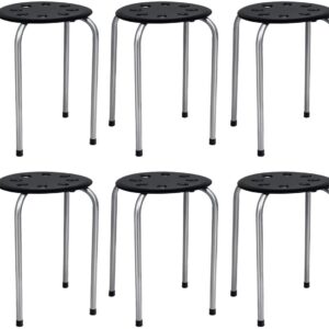 Hysache Plastic Stackable Stools Set of 6, 17.5inch Multipurpose Stool Chairs w/Metal Frame, X-Shape Connection, Non-Slip Feet, Backless Nesting Stool for Garden, Living Room, Home (Gray) HW64245