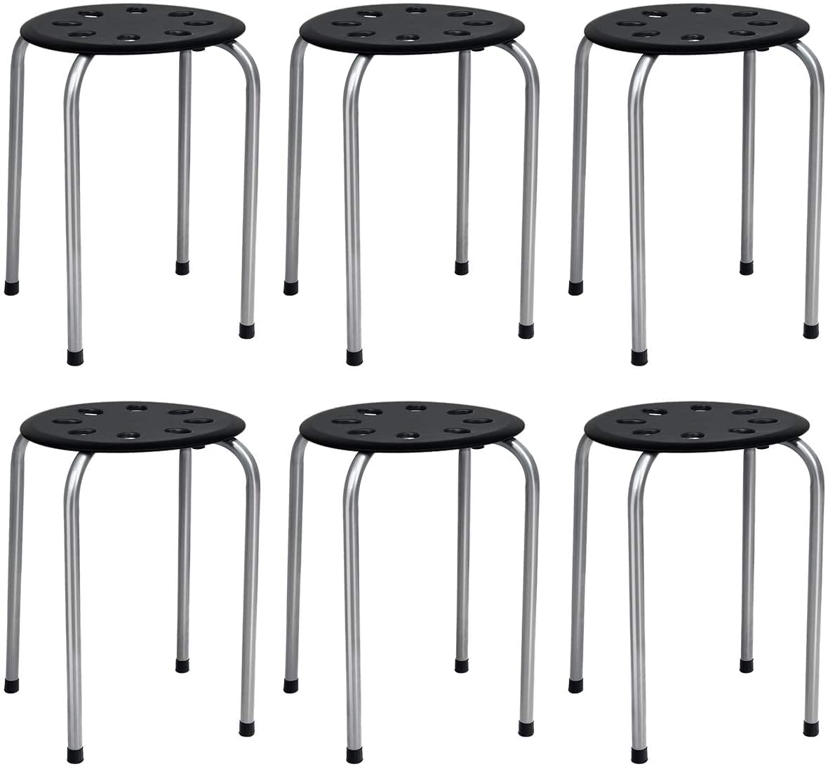 Hysache Plastic Stackable Stools Set of 6, 17.5inch Multipurpose Stool Chairs w/Metal Frame, X-Shape Connection, Non-Slip Feet, Backless Nesting Stool for Garden, Living Room, Home (Gray) HW64245