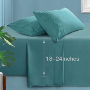 manyshofu extra deep pocket full size sheets set - hotel luxury 1800 thread count sheets & pillowcases - kids bedding set up to 24" mattress - teal bed sheets 18-24 inch deep pockets - 4 piece