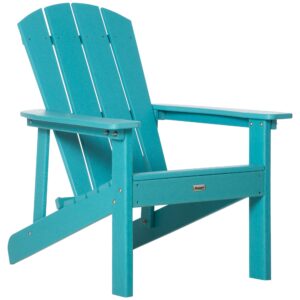 outsunny adirondack chair, hdpe fire pit chair, weather resistant outdoor chair for patio, garden, backyard, lawn, turquoise