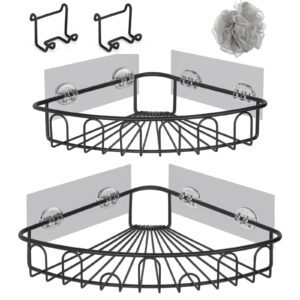 cosyland corner shower shelf set of 2, stainless steel 304, shower basket without drilling, for bathroom/kitchen/bedroom, with self-adhesive mat, 4 pieces and 2 hooks, black