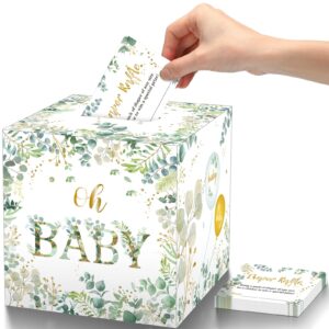 50 pieces greenery diaper raffle tickets with baby shower holder box baby party decorations favors sign box insert ticket diaper raffle game kit