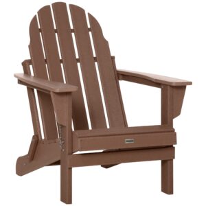 outsunny folding adirondack chair, hdpe fire pit chair, weather resistant outdoor chair for patio, garden, backyard, lawn, brown