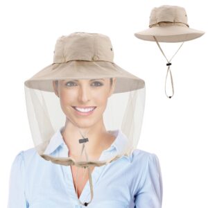 mosquito head net hat with hidden net mesh for outdoor lover hiking fishing beekeeping gardening men or women (khaki)