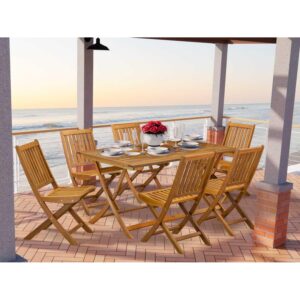 east west furniture aedk7cwna 7 piece patio bistro dining furniture set consist of a rectangle outdoor acacia wood table and 6 folding side chairs, 36x60 inch, natural oil