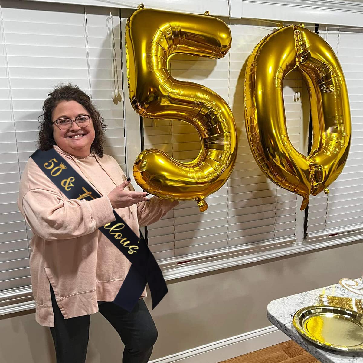 Docooniver 50th Birthday Sash for Women and Men,50&Fabulous Sash Black with Gold Foil Lettering.