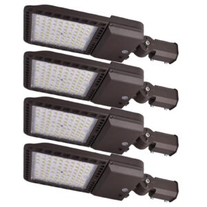 4 pack led parking lot lights with photocell slip fitter, 5000k 39,000lm (135lm/w) outdoor street lighting commercial shoebox pole light, ip65 waterproof stadium light for sport road, etl listed