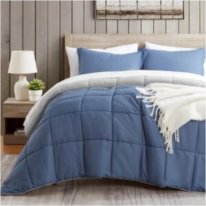 satisomnia twin comforter set blue, lightweight comforters twin size bed, soft breathable down alternative bed comforter set, reversible all season 2pcs twin xl bedding set with 1 pillow sham