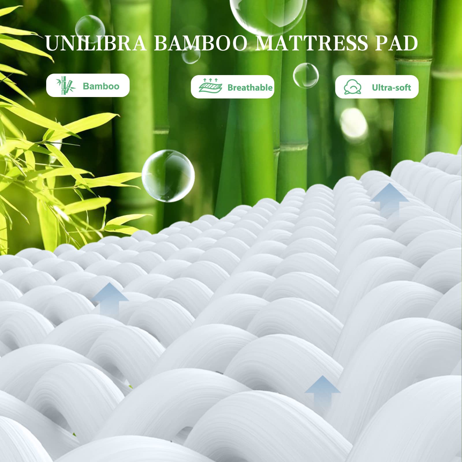 UNILIBRA Full Size Mattress Pad Cooling Rayon from Bamboo, Quilted Fitted Mattress Protector Pillow Top Mattress Cover with Deep Pocket Up to 19 Inches, Ultra Soft Filling Mattress Topper