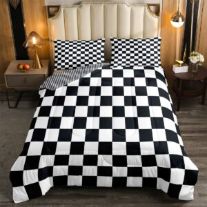 erosebridal black grid comforter set twin black and white checkered bedding set reversible farmhouse buffalo plaid comforter for kids boys teen bedroom,gingham duvet insert with 1 pillow case