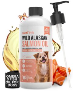 wild alaskan salmon oil for dogs skin and coat (16oz) - omega 3 liquid fish oil supplement for dog allergy relief - supports hip and joint, itchy skin relief & shedding - dog skin and coat supplement