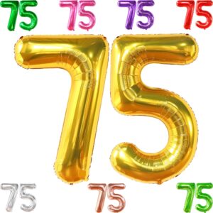 katchon, giant gold 75 balloon numbers - 40 inch | gold 75th birthday balloons, 75th birthday decorations | 75th anniversary decorations | 75 balloons for 75 birthday party decorations