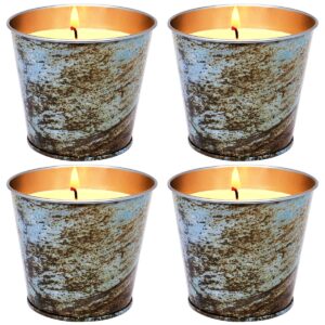 4 pack citronella candles outdoor and indoor, 7oz soy wax candle in medium bucket for patio ledge garden yard beach