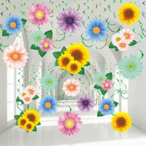 30 pcs flowers butterfly hanging swirl decorations, spring summer sunflower baby shower decor for women birthday easter party baby shower mother's day wedding supplies(flower)