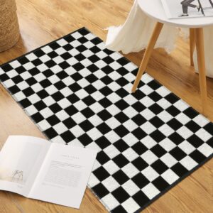 Seavish Checkered Rug, 2x3 Ft Moroccan Checkerboard Rug Black and White Outdoor Washable Rug Cotton Woven Area Rugs Reversible Floor Mat for Front Door Bedroom Entryway Kitchen Entryway