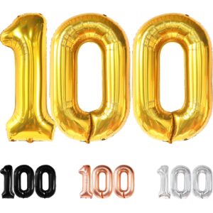 katchon, gold 100 balloon number - 40 inch | gold 100 balloons, 100th birthday decorations | 100k balloons for social media | 100th birthday balloons | gold 100 birthday party supplies